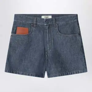 Fendi Denim Shorts With Logo Detail - Blue