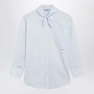Prada Cotton Shirt With Integrated Neck Scarf - Blue