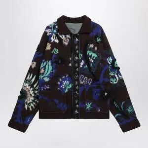 Sacai Brown Wool Jacket With Floral Pattern - Multicolor