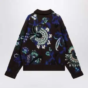 Sacai Brown Wool Jacket With Floral Pattern