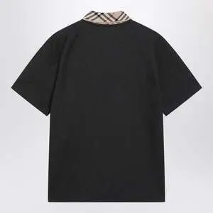 Burberry Dark Grey Polo Shirt With Check Collar - Gray