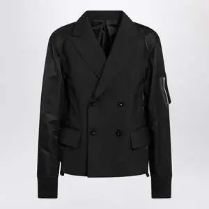 Sacai Double-breasted Wool And Nylon Blend Jacket - Black