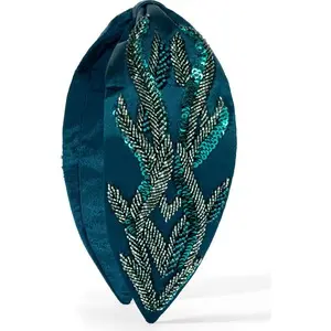 HAIR DRAMA CO Embellished Sequined Headband - Blue