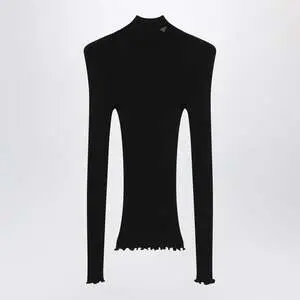 Prada Ribbed Cotton Turtleneck With Enamelled Triangle Logo - Black