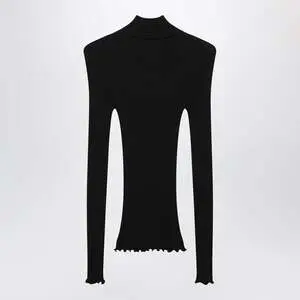 Prada Ribbed Cotton Turtleneck With Enamelled Triangle Logo