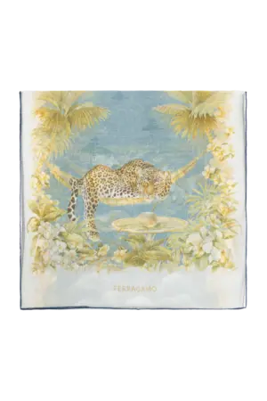 FERRAGAMO Silk Scarf With Floral Motif - Blue