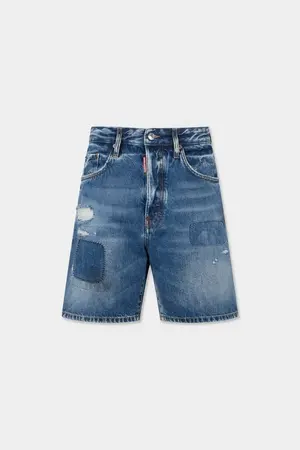 Dsquared2 Distressed Patchwork Long Denim Shorts - Blue