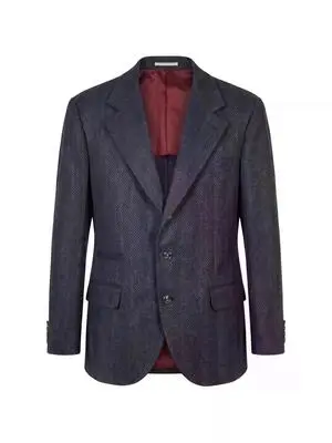 Brunello Cucinelli Herringbone-weave Blazer - Blue