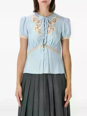 SELF-PORTRAIT Lace-trim Ruffled Blouse - Blue