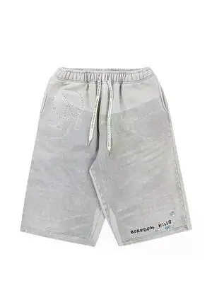 BOREDOM KILLS Denim-print Drawstring Shorts - Grey