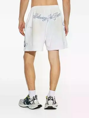 Balenciaga Tattoo Print Cotton Shorts - White