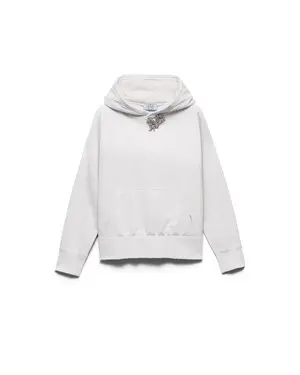 Prada Cotton Fleece Hoodie With Jewel Brooch - Grey