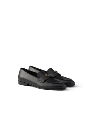 Prada Leather Loafers With Enameled Triangle Logo