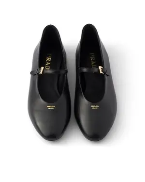 Prada Leather Ballerinas With Logo-engraved Buckle