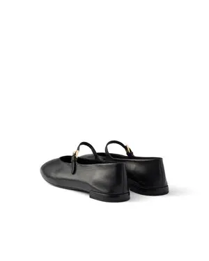 Prada Leather Ballerinas With Logo-engraved Buckle