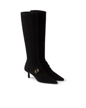 Prada Stretch Suede Boots - Black