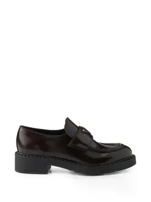 Prada Chocolate Brushed Leather Loafers With Enamel Triangle Logo