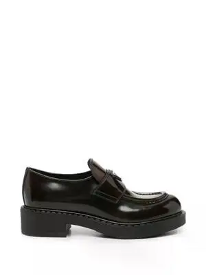 Prada Chocolate Brushed Leather Loafers With Enamel Triangle Logo - Brown