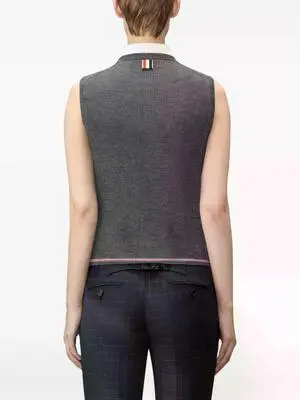 Thom Browne Ribbed Knit Sleeveless Crewneck Top With Rwb Stripe Detail - Grey