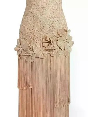 Elie Saab Raffia-embroidered Fringed Halterneck Dress