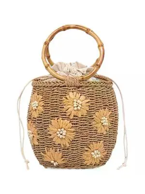 HOSS INTROPIA Norma Floral-appliqué Bamboo Handbag - Brown