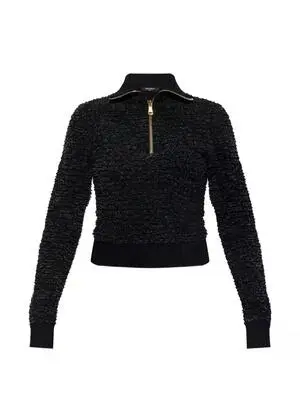 Balmain Bouclé-knit Quarter-zip Sweater - Black