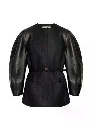Fendi Leather-sleeve Belted Jacket - Black