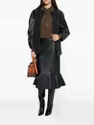 Fendi Leather-sleeve Belted Jacket