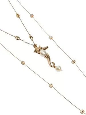 Max Mara Tone Layered Necklace With Seahorse Pendant And Tassel Detail