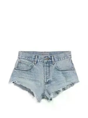 Balenciaga Distressed Frayed Edge Denim Shorts - Blue
