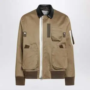 Sacai Beige Cotton And Nylon Bomber Jacket - Cream