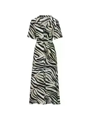 Marella Zebra-print Belted Midi Shirt Dress - Black