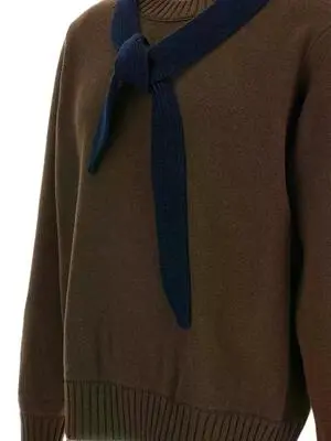 Sacai Crew Neck Sweater With Scarf Detail