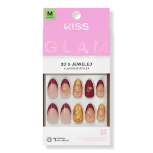 Kiss Glam Jeweled Medium Almond Press On Nails, Weekends - One-color