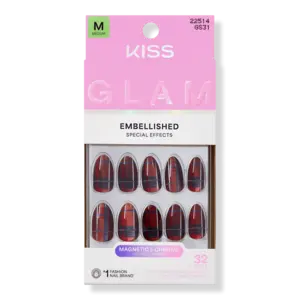 Kiss Glam Embellished Medium Almond Press On Nails, Mirror - One-color
