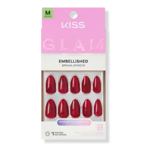 Kiss Glam Embellished Medium Almond Press On Nails, Famous - One-color
