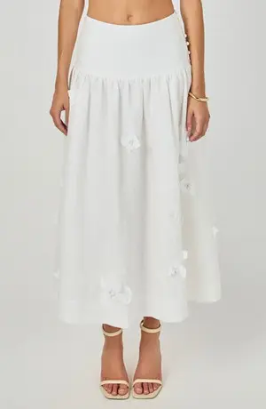 ENDLESS ROSE Floral Detail Linen Midi Skirt
