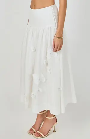 Endless Rose Floral Detail Linen Midi Skirt