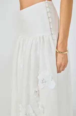 Endless Rose Floral Detail Linen Midi Skirt