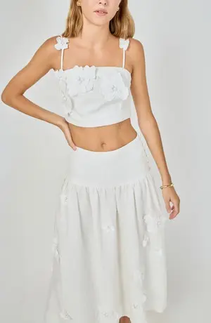 Endless Rose Floral Detail Linen Midi Skirt