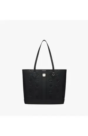 Mcm Medium New Liz Shopper In Embossed Monogram Leather - Black