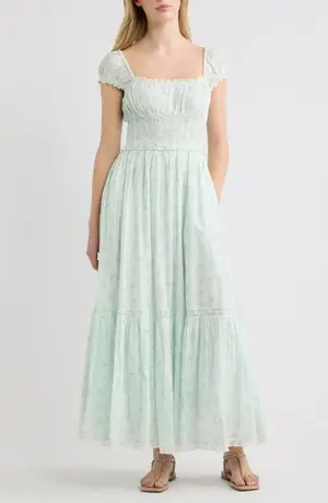 LoveShackFancy Lyssa Smocked Waist Maxi Dress - Celadon Drift
