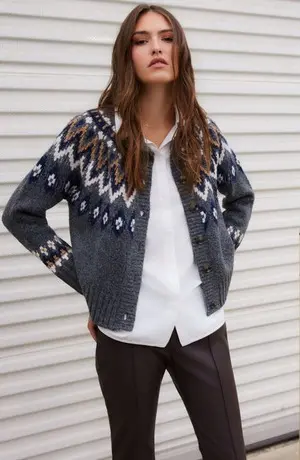 Fifteen Twenty Alina Mixed Media Fair Isle Cardigan