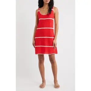 FRNCH Rosaria Stripe Pointelle Minidress - Rouge