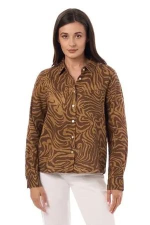 Equipment One Pocket Long Sleeve Linen Shirt - Brown Zebra