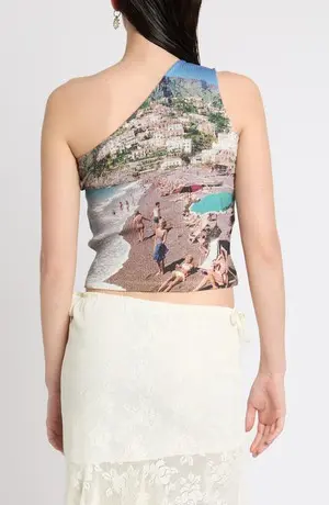 MUSE ASSEMBLY Placement Print One-shoulder Ribbed Top