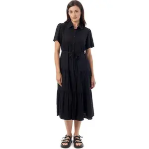 Equipment Jacquard Tiered Belted Midi Dress - Black