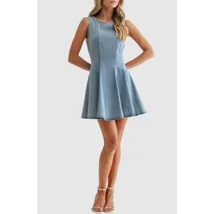 ALL IN FAVOR Fit & Flare Denim Minidress - Light Denim