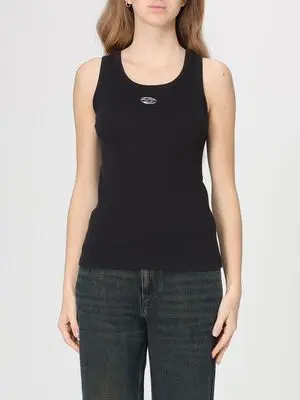 DIESEL® Slim Fit Stretch Cotton Tank Top With Embroidered Oval D Logo - Black