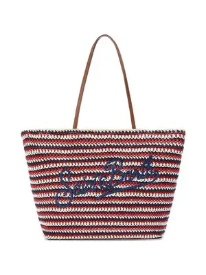 MC2 SAINT BARTH Crochet Large Striped Tote Bag With Embroidered Logo - Red